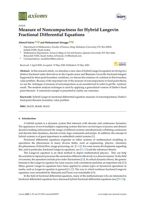 Pdf Measure Of Noncompactness For Hybrid Langevin Fractional Differential Equations