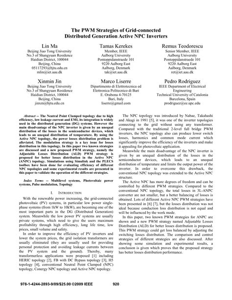 Pdf The Pwm Strategies Of Grid Connected Distributed Generation Active Npc Inverters