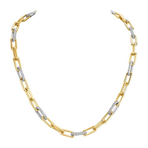 18k Yellow Gold Paperclip Necklace With Diamonds Rafka