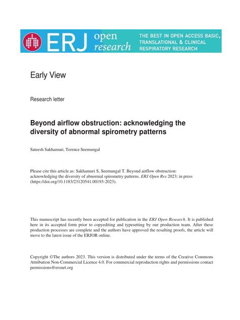 Pdf Beyond Airflow Obstruction Acknowledging The Diversity Of Abnormal Spirometry Patterns