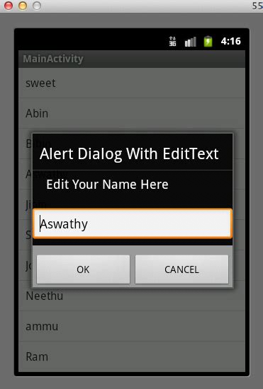 List View Using Custom Alert And Edit The Name In Android Stack Overflow
