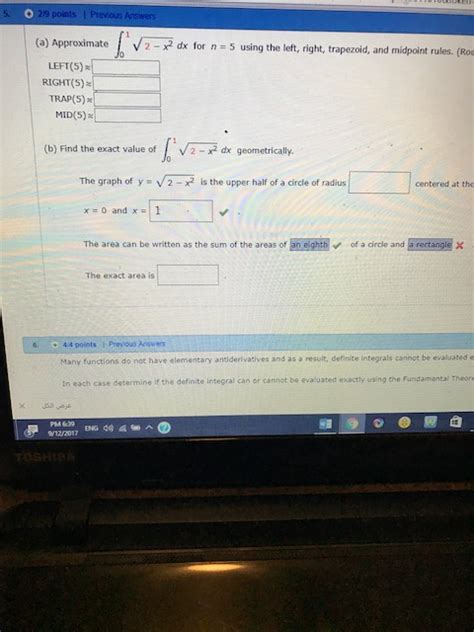 solved approximate integral 1 0 squareroot 2 x 2 dx for n