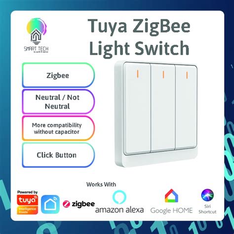 SMART TECH Tuya Zigbee Smart Switch No Neutral Wire No Capacitor Needed Ways Setting