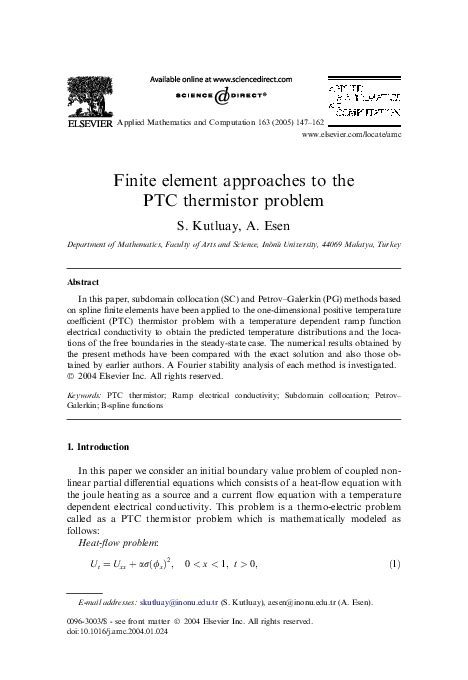 Pdf Finite Element Approaches To The Ptc Thermistor Problem SelÇuk Kutluay