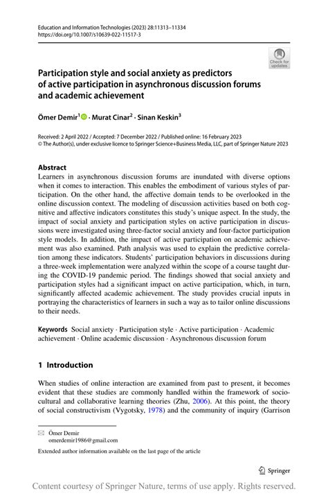 Participation Style And Social Anxiety As Predictors Of Active