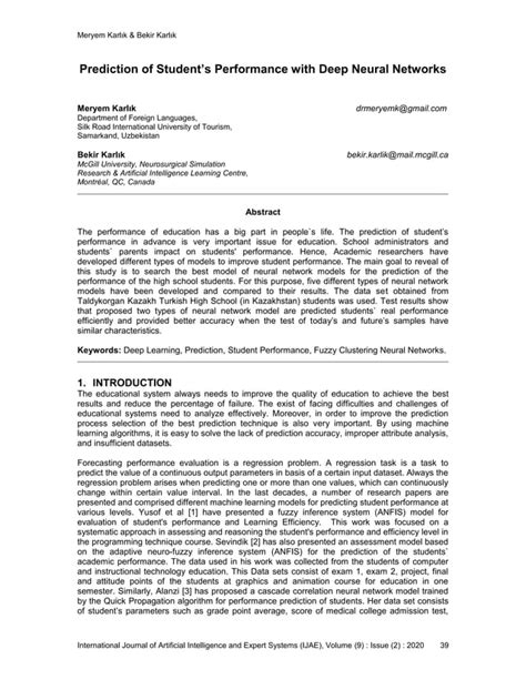 Prediction Of Student S Performance With Deep Neural Networks PDF