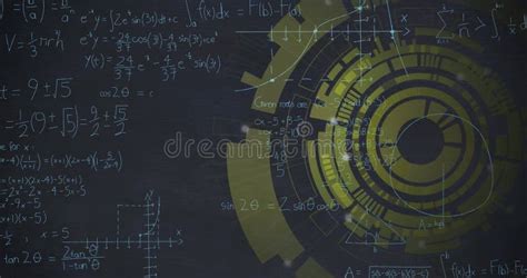 Animation Of Yellow Circular Scanner Processing Over Mathematical Equations On Dark Background