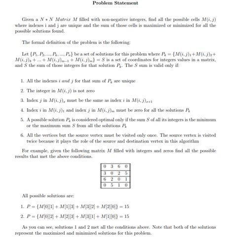 Solved Given A N∗n Matrix M Filled With Non Negative