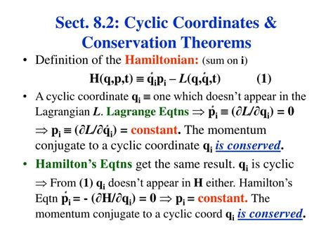 Ppt Sect 82 Cyclic Coordinates And Conservation Theorems Powerpoint