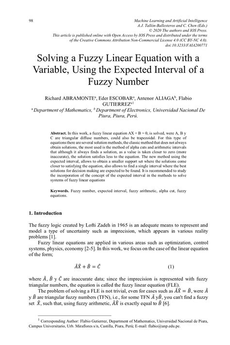 Pdf Solving A Fuzzy Linear Equation With A Variable Using The