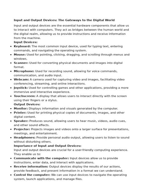 input and output devices pdf