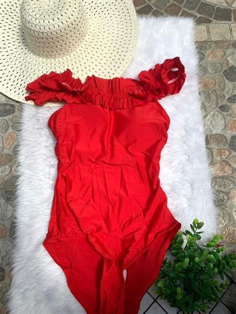 One Piece Red Swimsuit Women S Fashion Swimwear Bikinis Swimsuits On Carousell