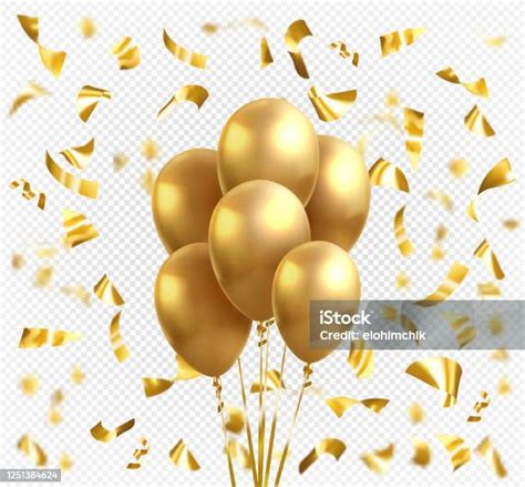 노란색 금 풍선 휴일 축하를위한 윙윙 거리는 배경에 벡터 광택 현실적인 금 광택 발룬 3차원 형태에 대한 스톡 벡터 아트 및 기타 이미지 3차원 형태 개념 개념과