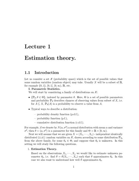 Estimation Theory Introduction Lecture 1 Estimation Theory 1 Introduction Let Us Consider A