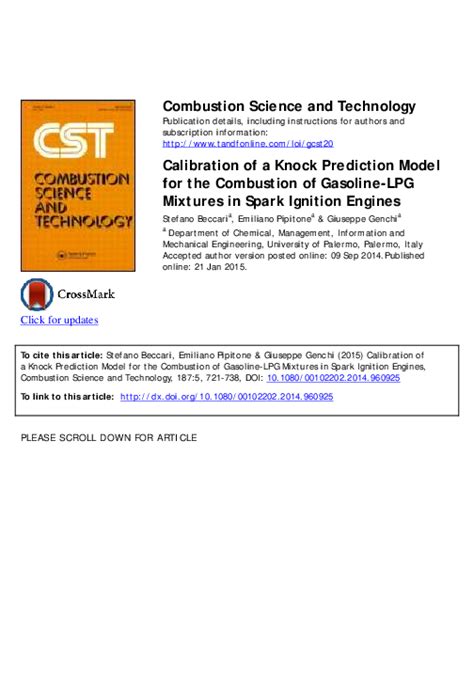 Pdf Calibration Of A Knock Prediction Model For The Combustion Of Gasoline Lpg Mixtures In
