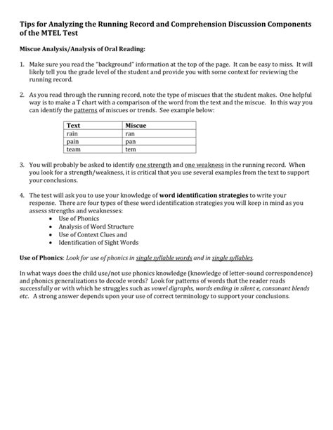 Tips For Analyzing The Running Record And Comprehension