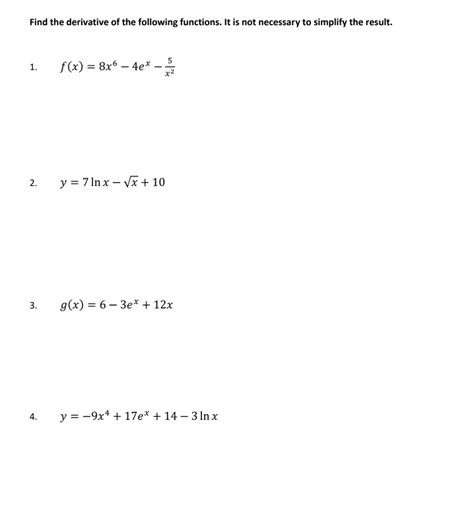 Solved Find The Derivative Of The Following Functions It Is