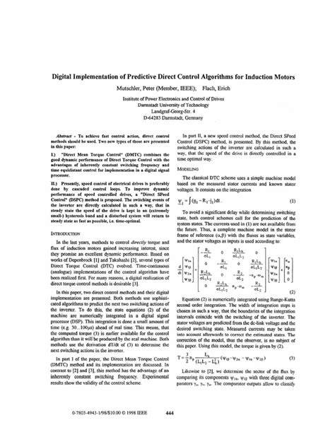 Digital Implementation Of Predictive Direct Control Algorithms For Induction Motors Pdf