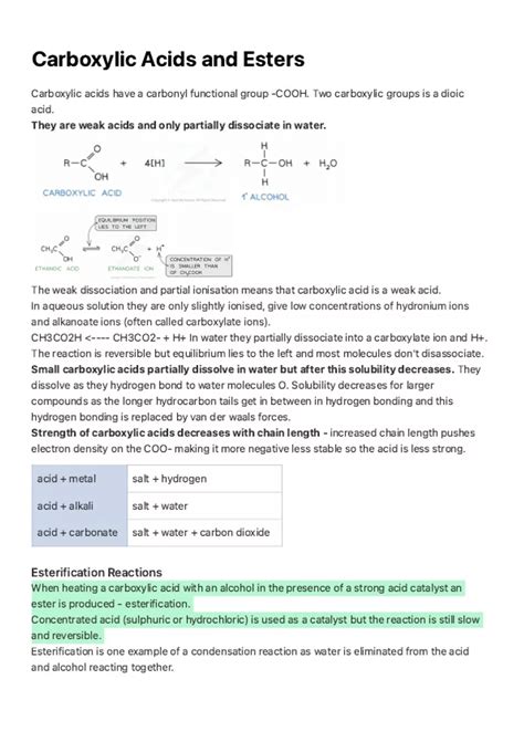 Summary ALevel Chemistry Carboxylic Acids And Esters Notes Unit Carboxylic Acids And