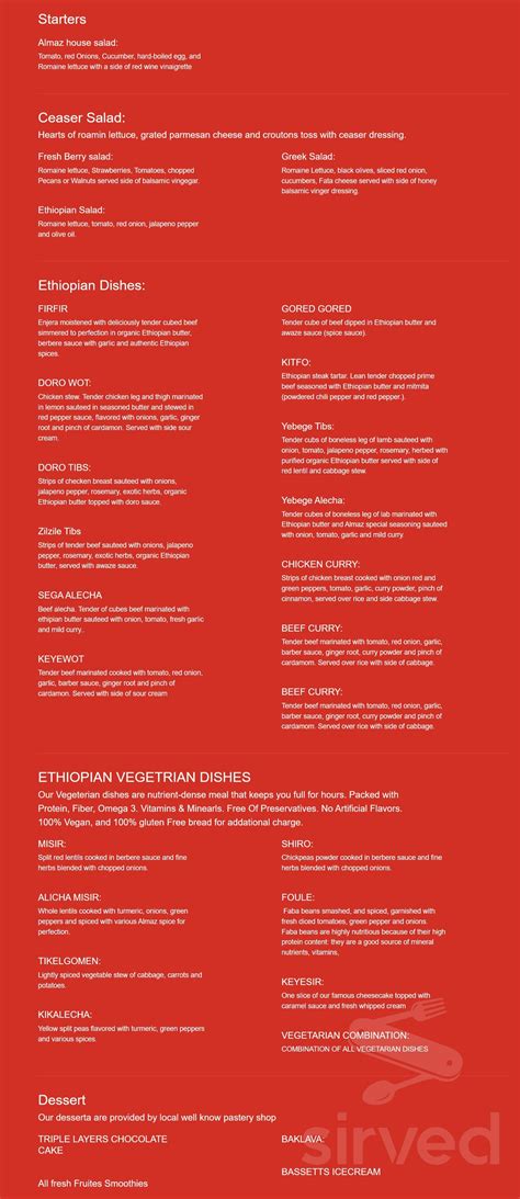 Almaz Cafe Menu In Philadelphia Pennsylvania Usa