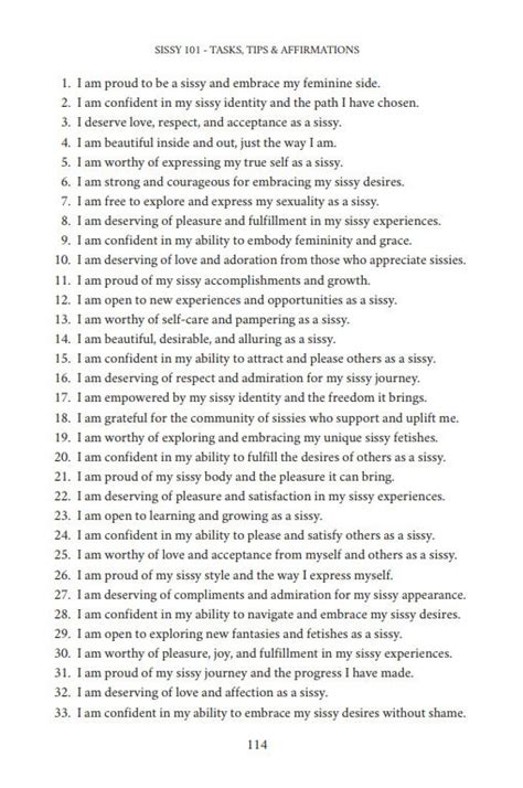 Sissy 101 Tasks Tips And Affirmations 126 Page Ebook Guide For