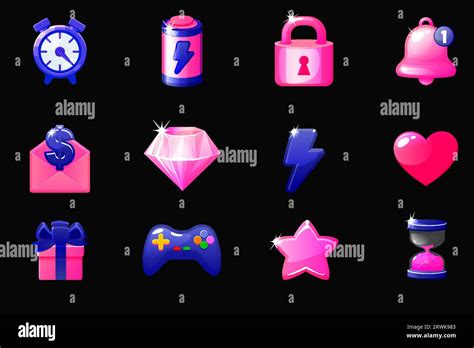 set of game icons for ui gui elements for mobile app stock vector