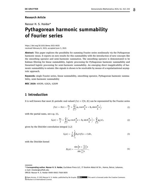 PDF Pythagorean Harmonic Summability Of Fourier Series