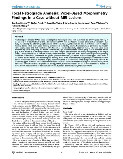 Pdf Focal Retrograde Amnesia Voxel Based Morphometry Findings In A