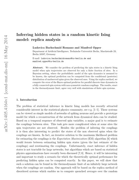 Pdf Inferring Hidden States In A Random Kinetic Ising Model Replica Analysis