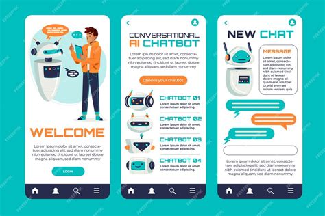 premium vector flat conversational ai chatbot app design template set