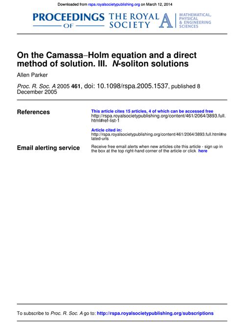 Pdf On The Camassaholm Equation And A Direct Method Of Solution Iii N Soliton Solutions