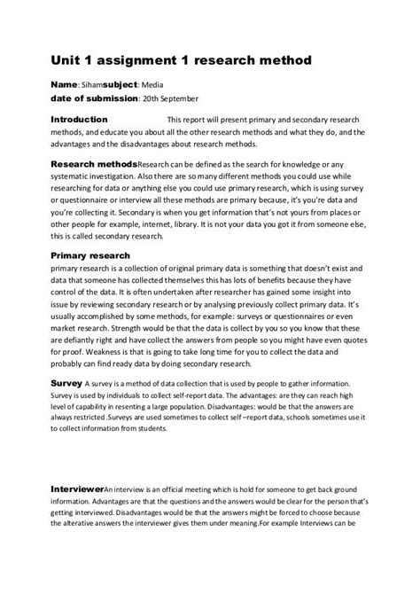Unit 1 Assignment 1 Research Method