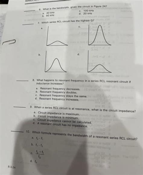 Solved 1 Resonant Frequency In A Series Rcl Circult Is The