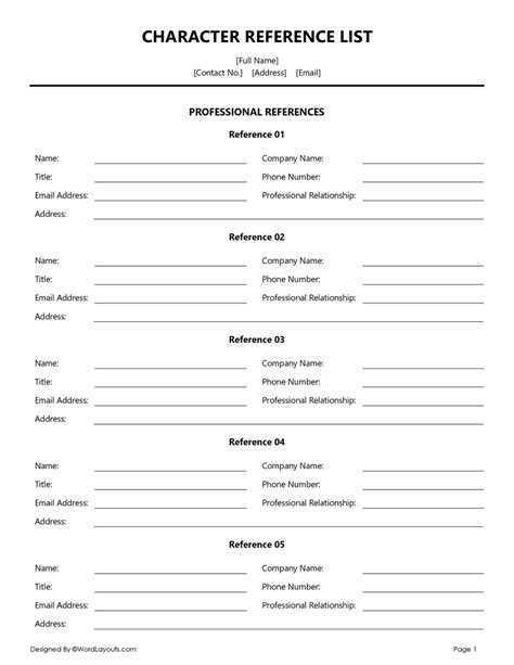 Personal Reference Sheet