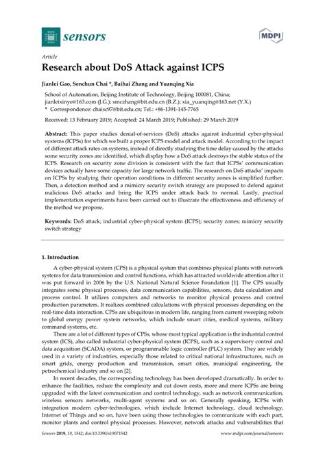 Pdf Research About Dos Attack Against Icps