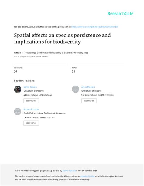 Pdf Spatial Effects On Species Persistence And Implications For Biodiversity