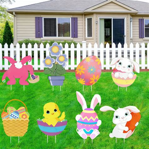 August Grove® 8pcs Easter Decorations Outdoor Yard Signs Bunny Eggs