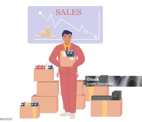 자신의 물건 벡터 일러스트와 상자를 들고 사무실 노동자를 해고 해고 해고 실업 사업 실패 거절에 대한 스톡 벡터 아트 및 기타 이미지 Istock