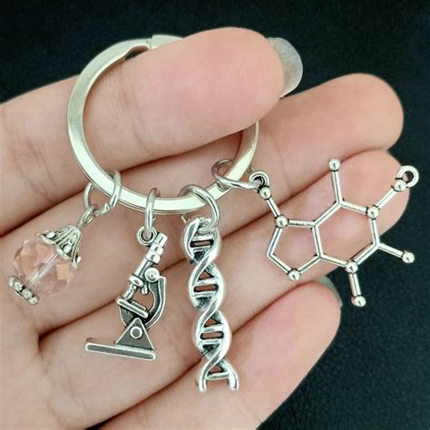 새로운 과학 보석 현미경 Dna 의사 펜던트 뉴런 열쇠 고리 해부학 신경학 생물학 열쇠 고리 선물 Aliexpress
