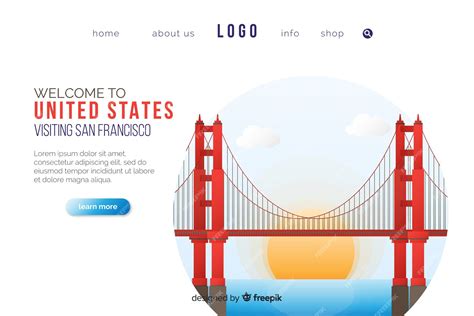 미국 방문 페이지 템플릿에 오신 것을 환영합니다 무료 벡터