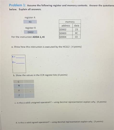 Solved Problem 1 Assume The Following Register And Memory