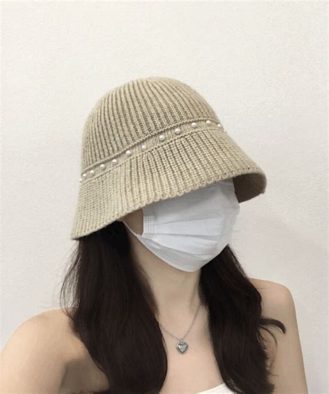 11할인 진주 라인 배색 골지 니트 벙거지 봄 여름 가을 겨울 비니 빅사이즈 버킷햇 여자 모자