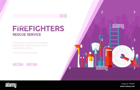 Firefighters Vector Landing Page Template Rescue Service Flat Web