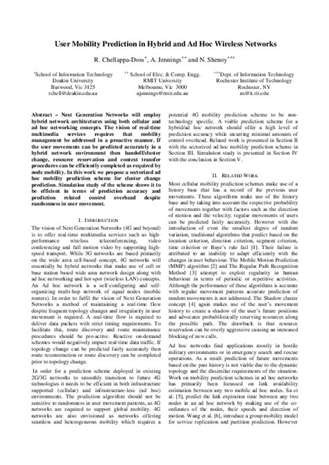 Pdf User Mobility Prediction In Hybrid And Ad Hoc Wireless Networks