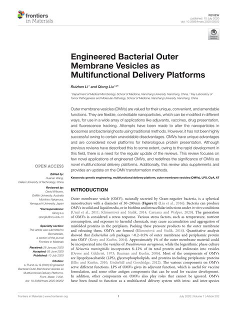 Pdf Engineered Bacterial Outer Membrane Vesicles As Multifunctional