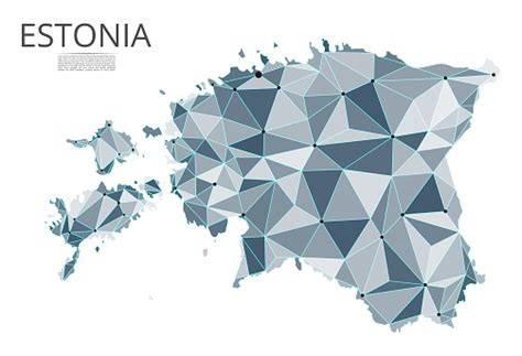 에스토니아 통신 네트워크지도 포인트와 모양과 공간으로 구성된 도시 또는 인구 밀도의 형태로 라이트가있는 글로벌맵의 낮은 폴리 이미지 벡터입니다 편집하기 쉬운 0명에 대한