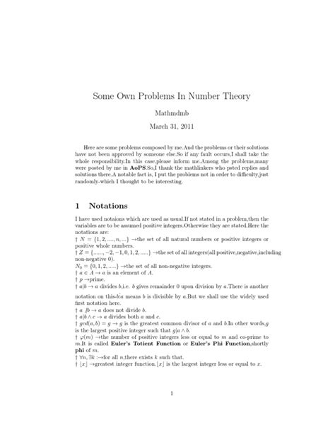 Problems In Number Theory Pdf Elementary Mathematics Numbers