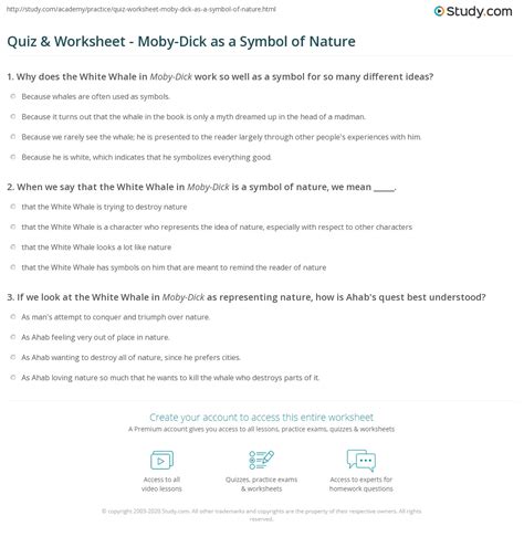 Quiz And Worksheet Moby Dick As A Symbol Of Nature