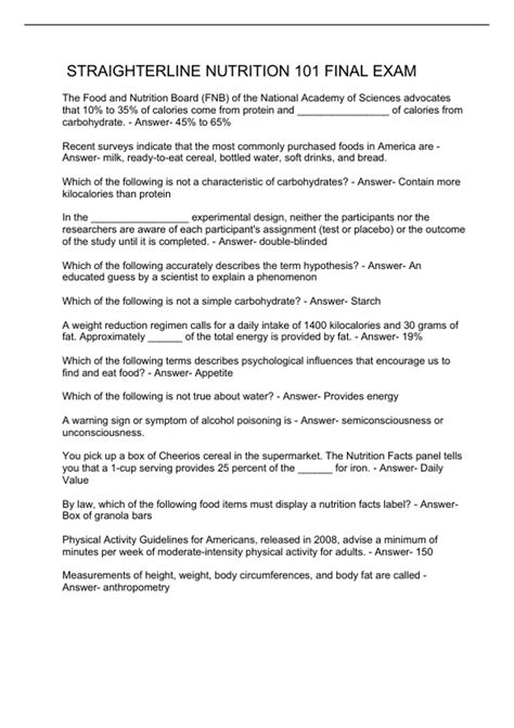 Straighterline Nutrition 101 Final Exam Straighterline Stuvia Us