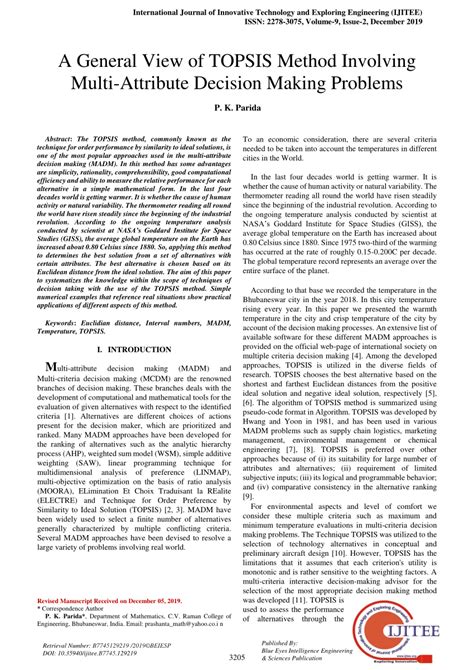 Pdf Topsis Method Involving Multi